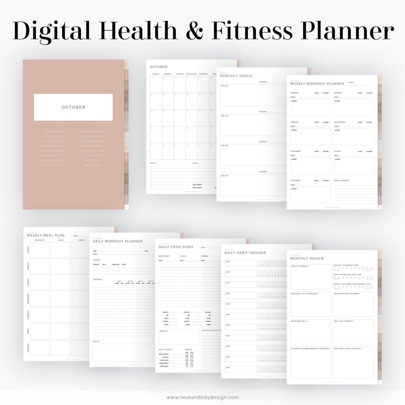 Digital Health & Fitness Planner - Neat and Tidy Design
