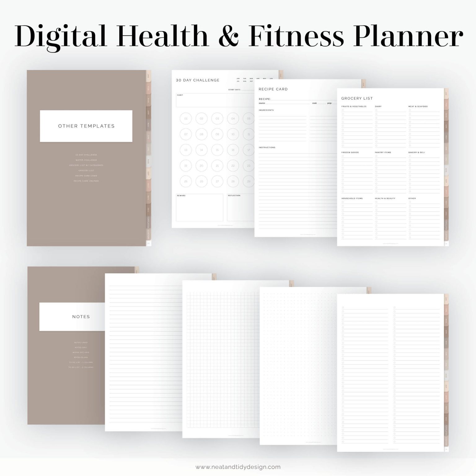 Digital Health & Fitness Planner - Neat and Tidy Design