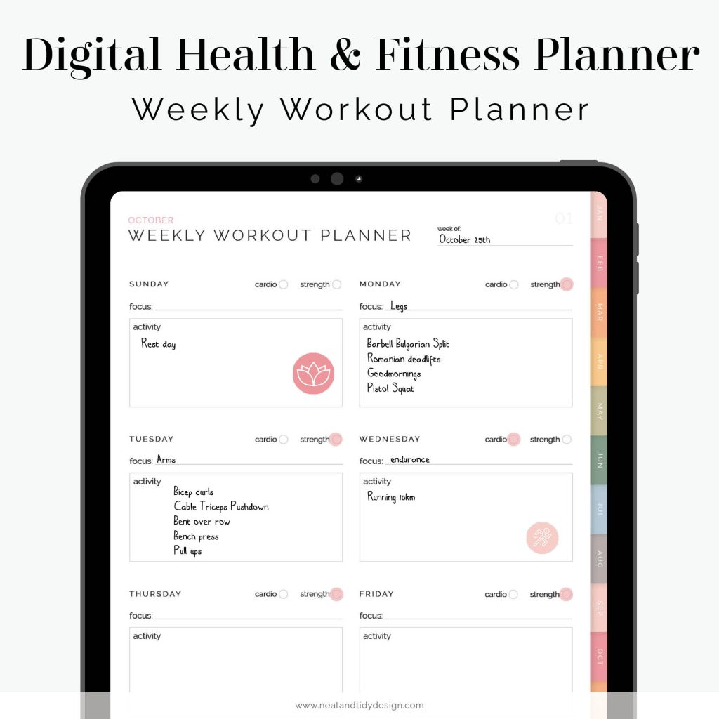 Digital Health & Fitness Planner - Neat and Tidy Design