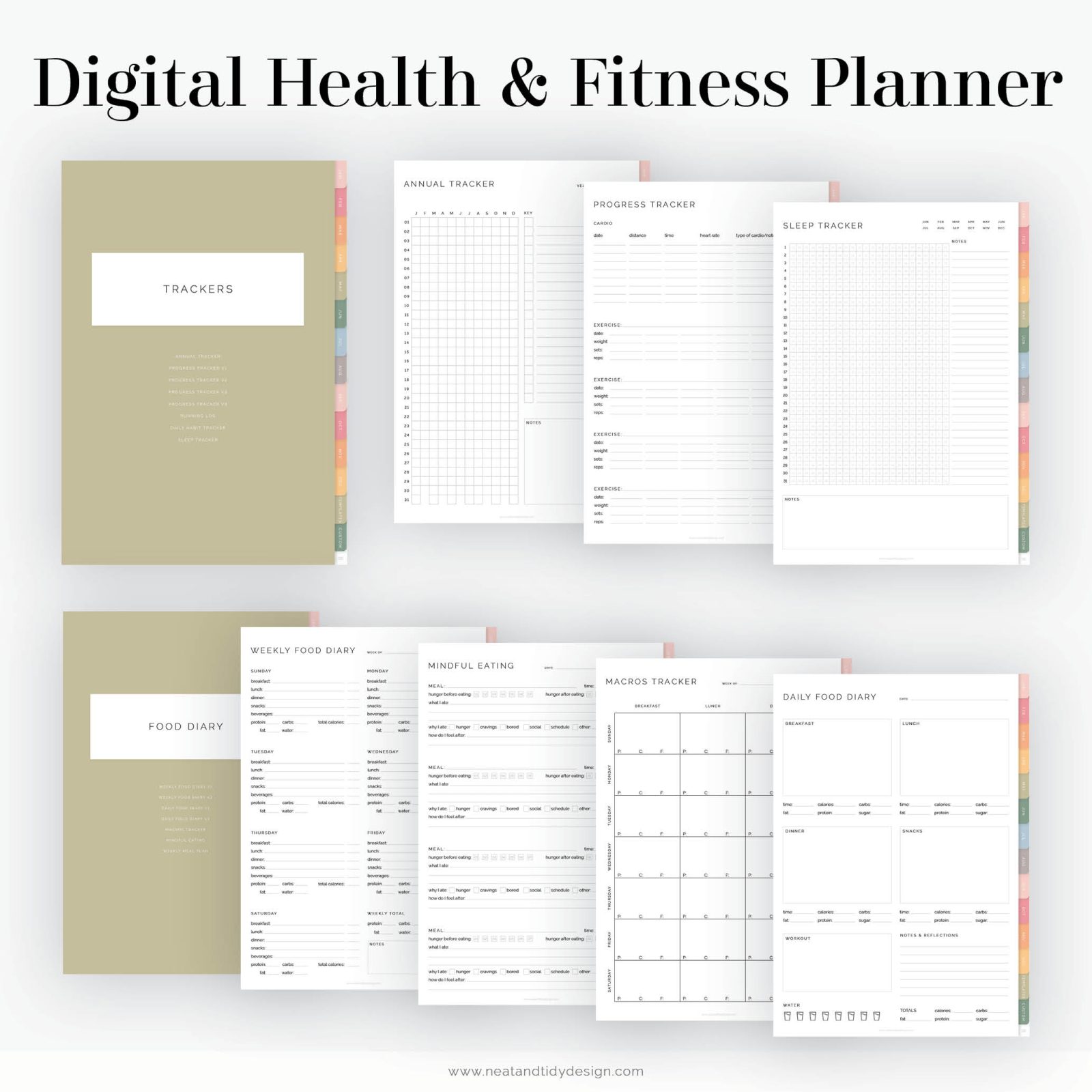 Digital Health & Fitness Planner - Neat and Tidy Design