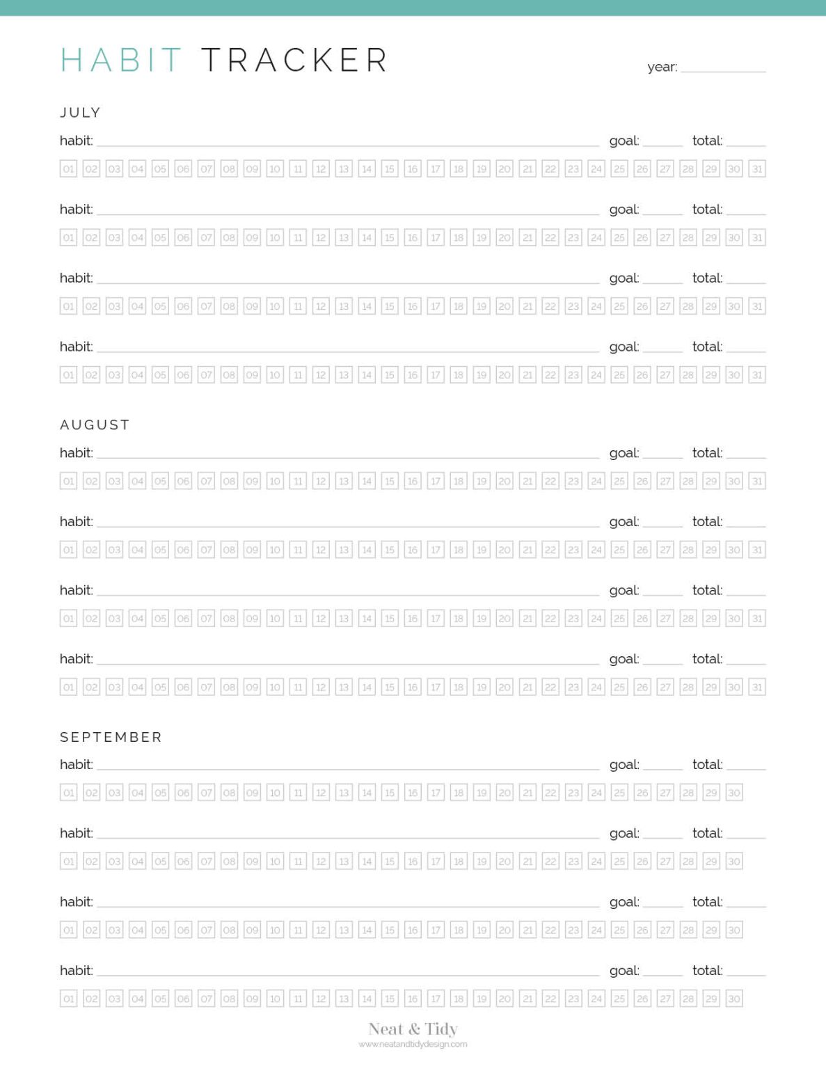 Monthly Habit Tracker v2 - Neat and Tidy Design