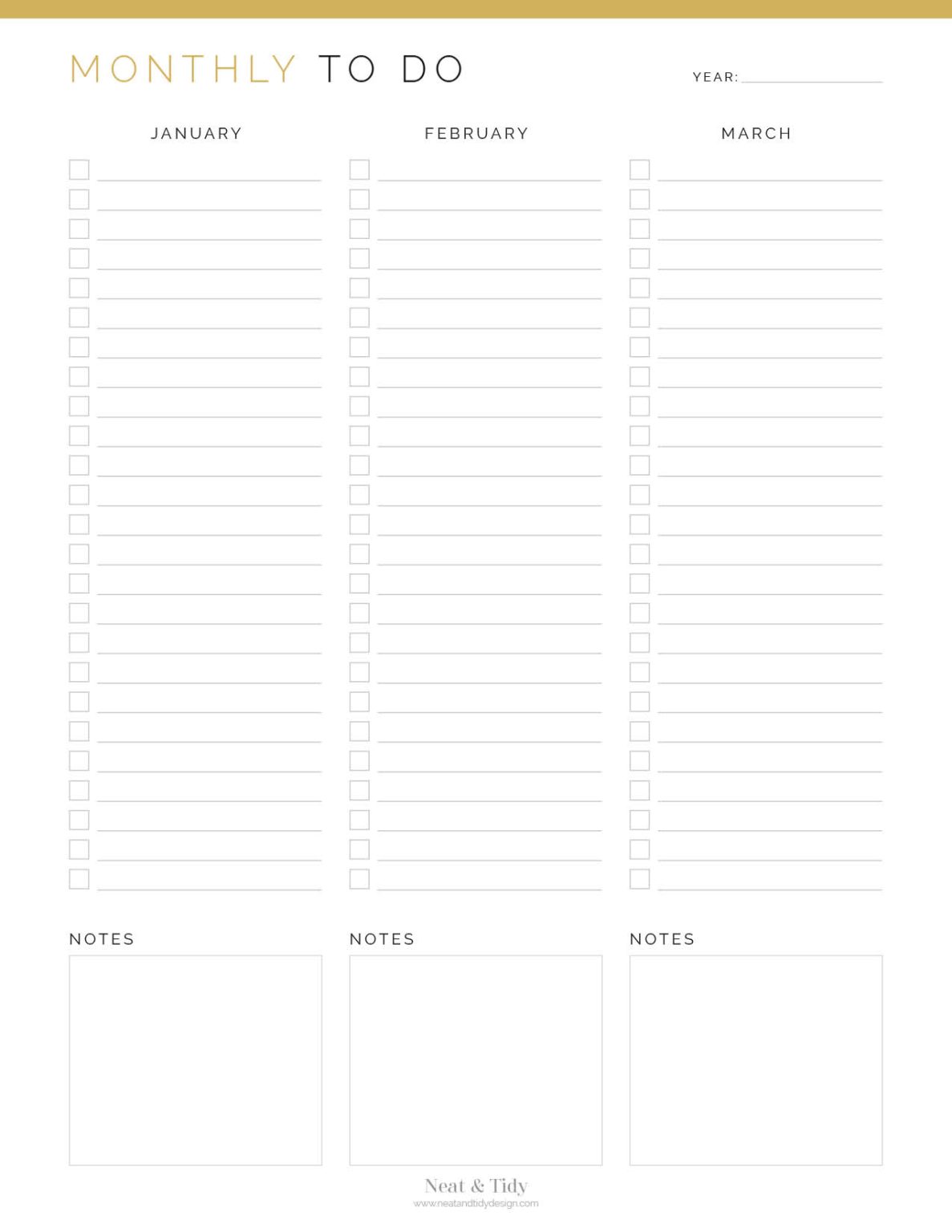Monthly To Do List v3 - Neat and Tidy Design