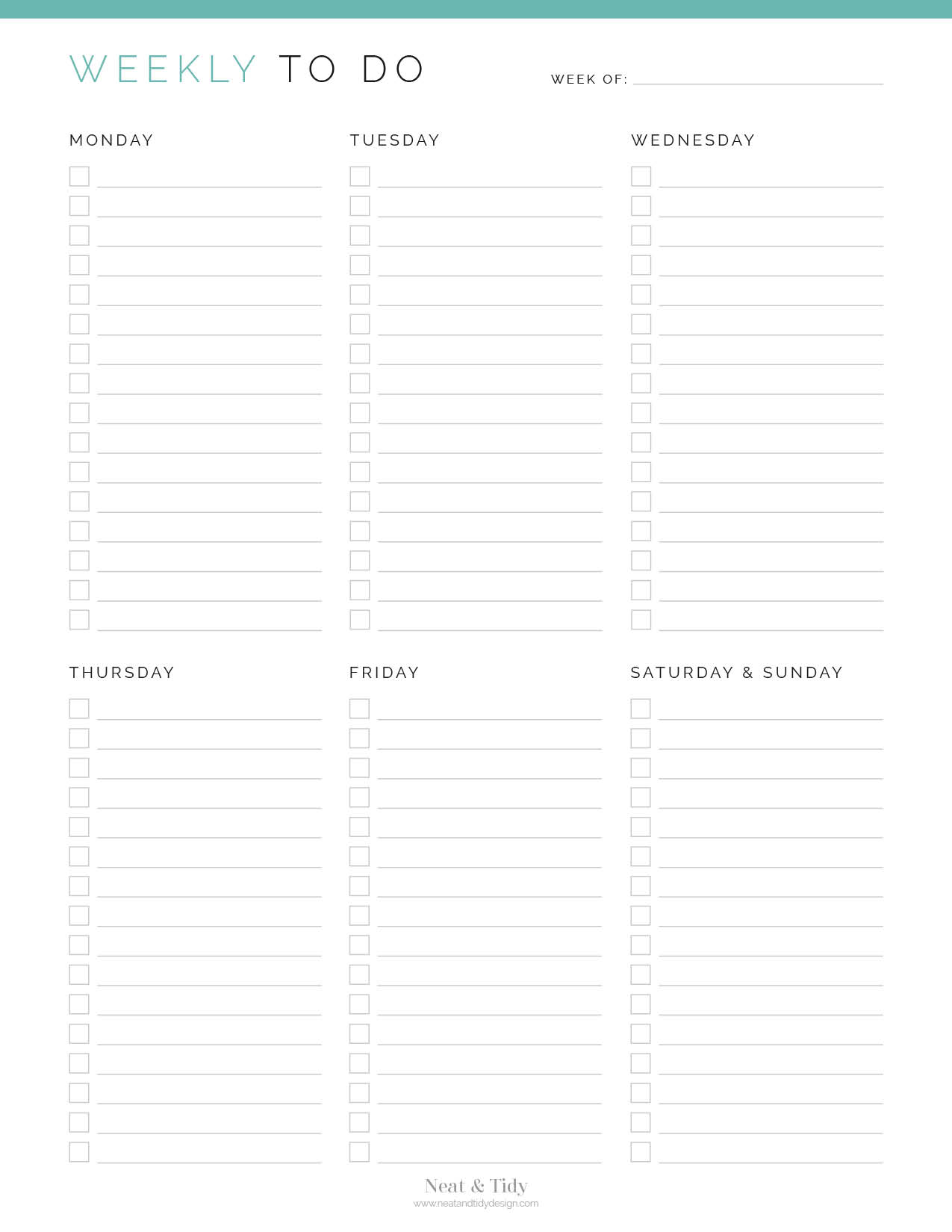 Weekly To Do List v2 - Neat and Tidy Design