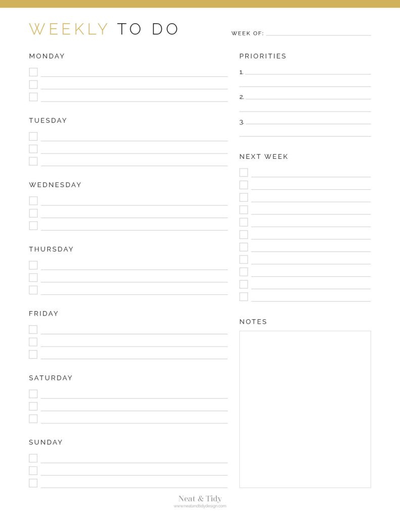 Weekly To Do List v3 - Neat and Tidy Design