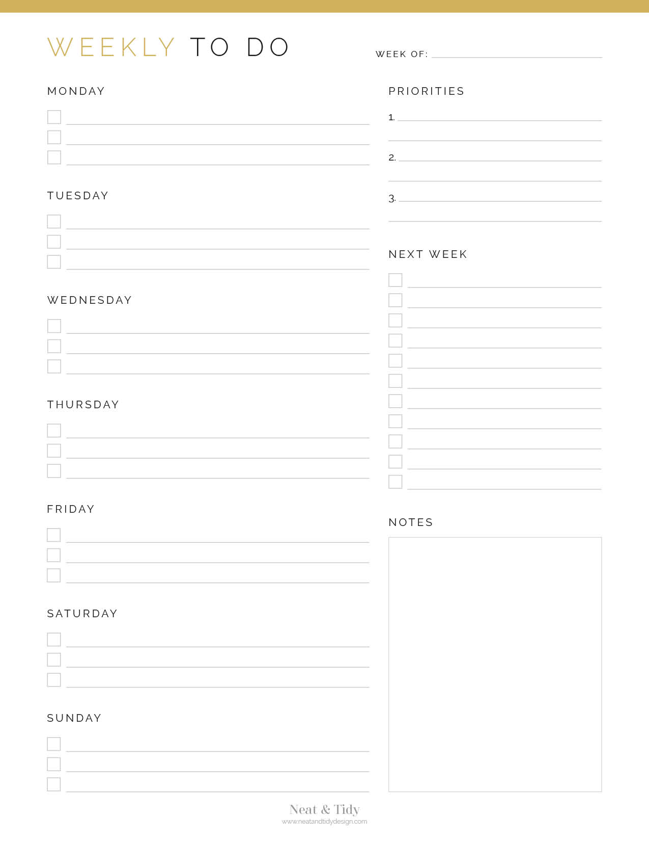 Weekly To Do List v3 - Neat and Tidy Design