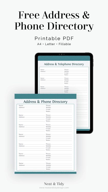 Free Printable Address & Phone Directory - Neat and Tidy Design