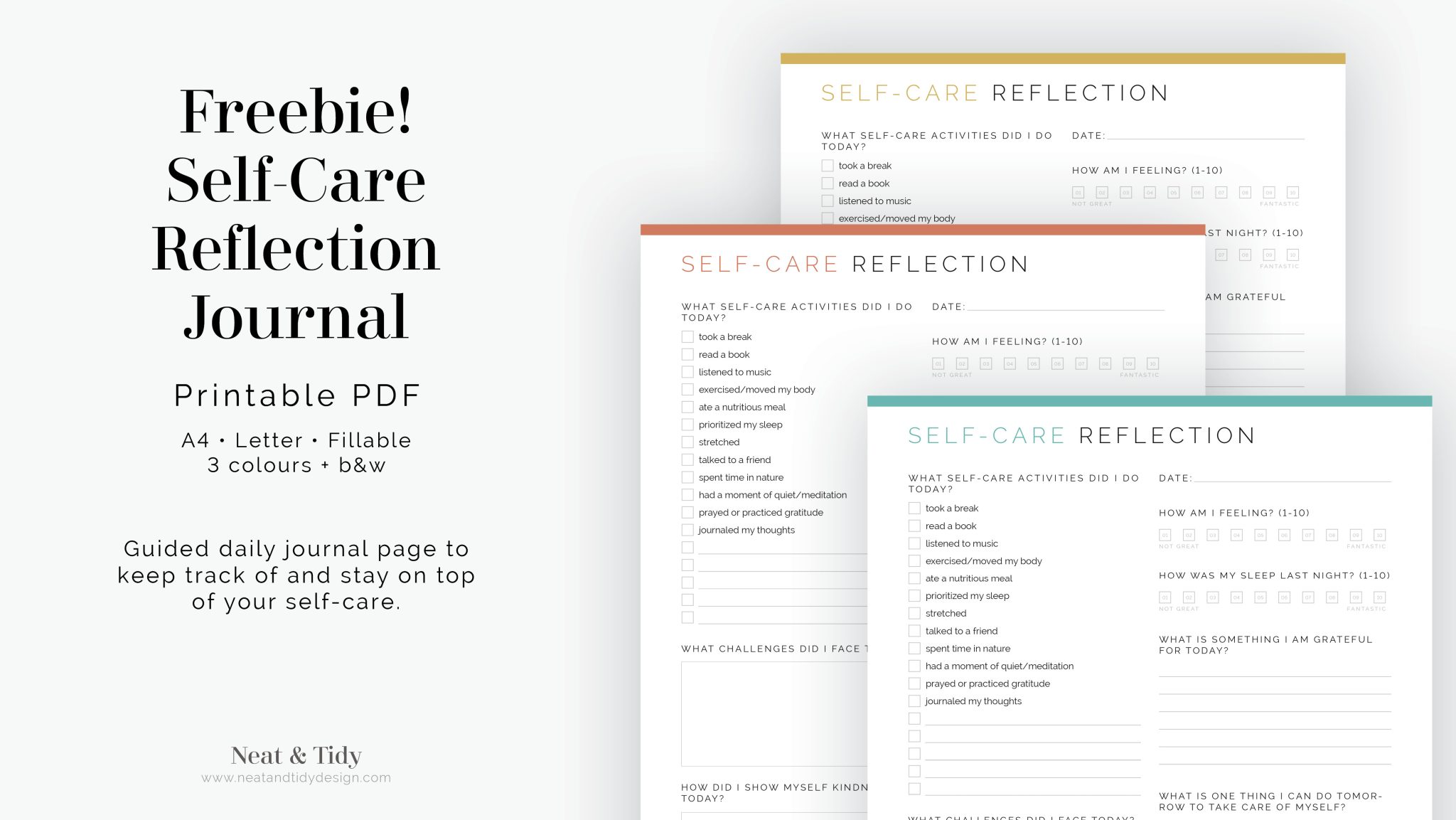 Free Printable Self-Care Reflection Guided Journal page - Neat and Tidy ...
