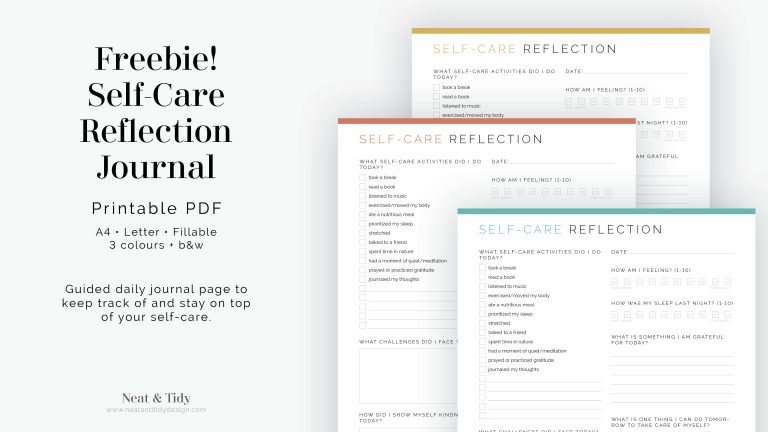 Free Printable Self-Care Reflection Guided Journal page - Neat and Tidy ...