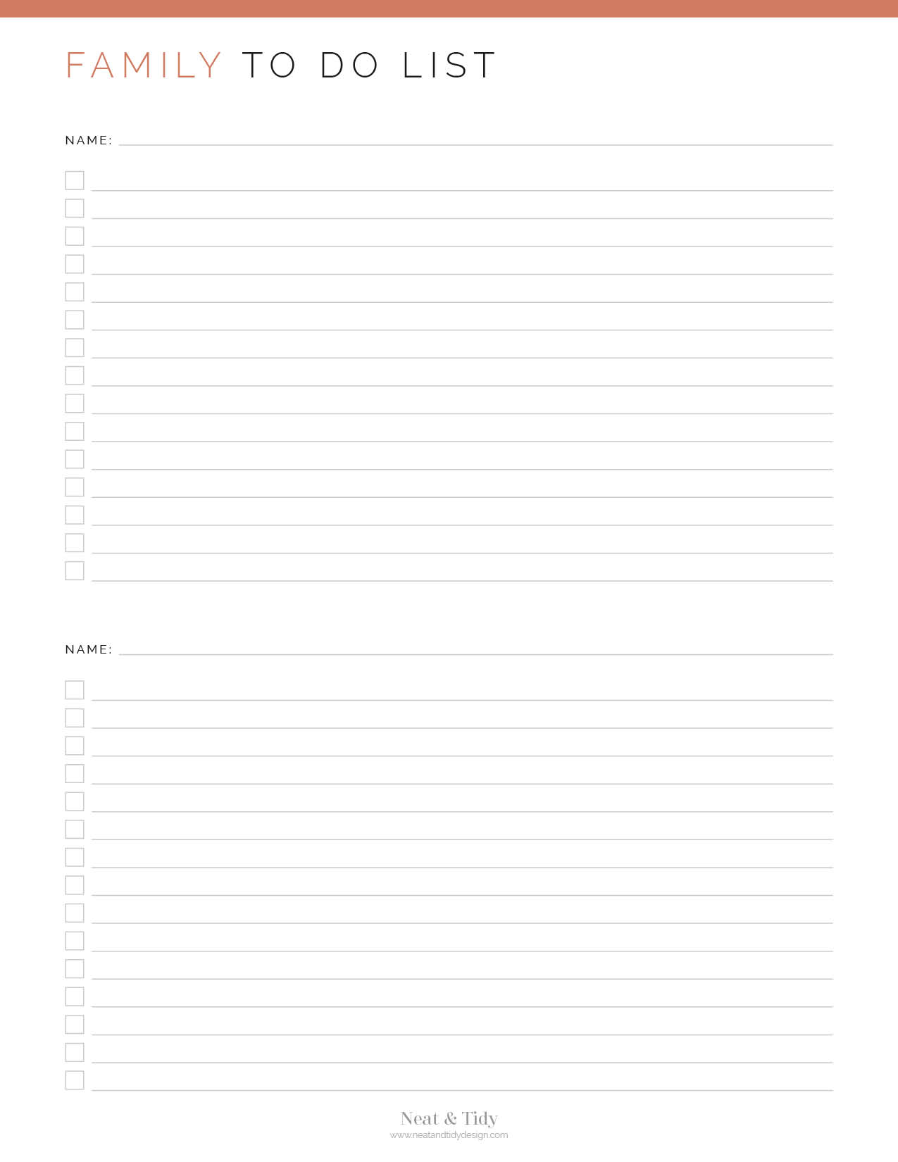 Family To Do List - Neat and Tidy Design