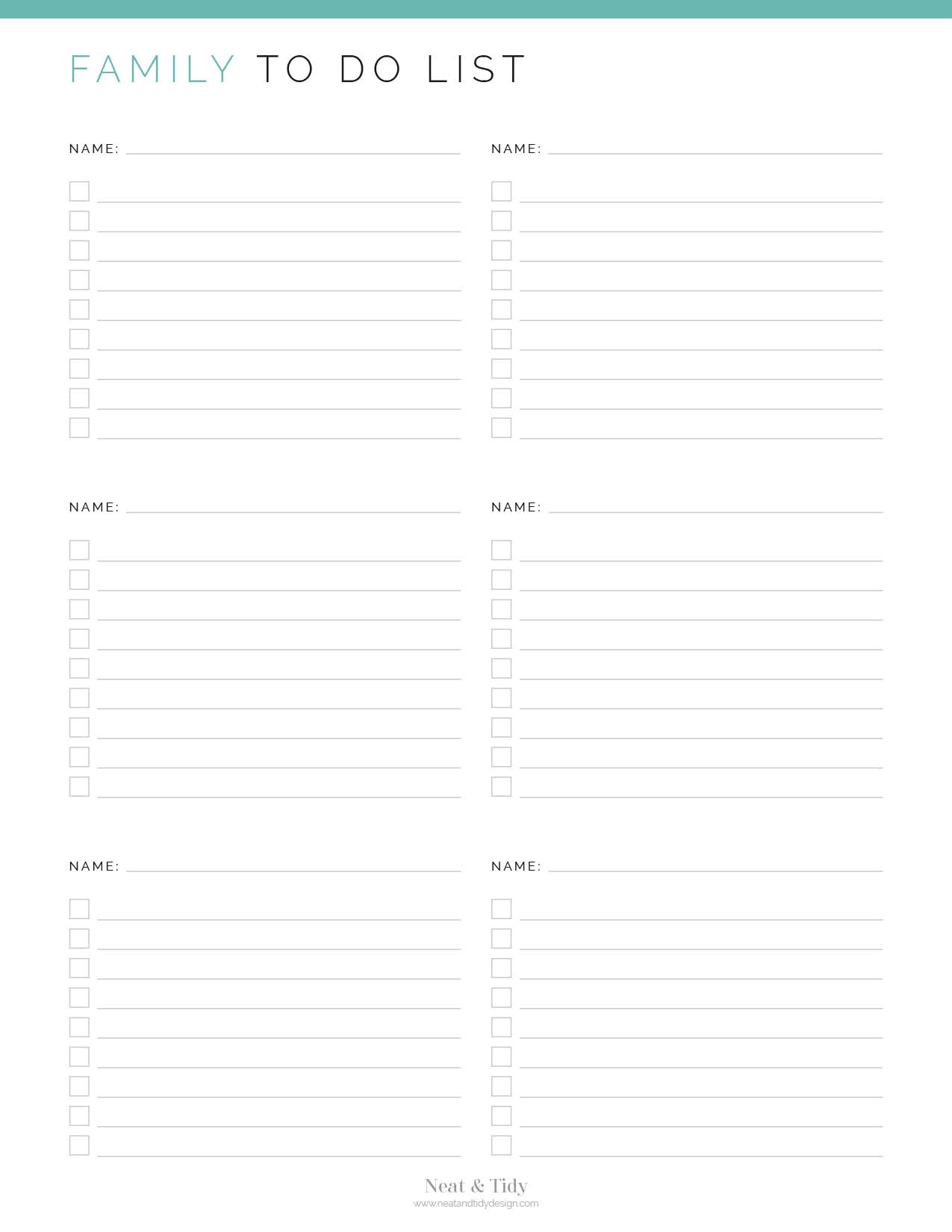 Family To Do List - Neat and Tidy Design