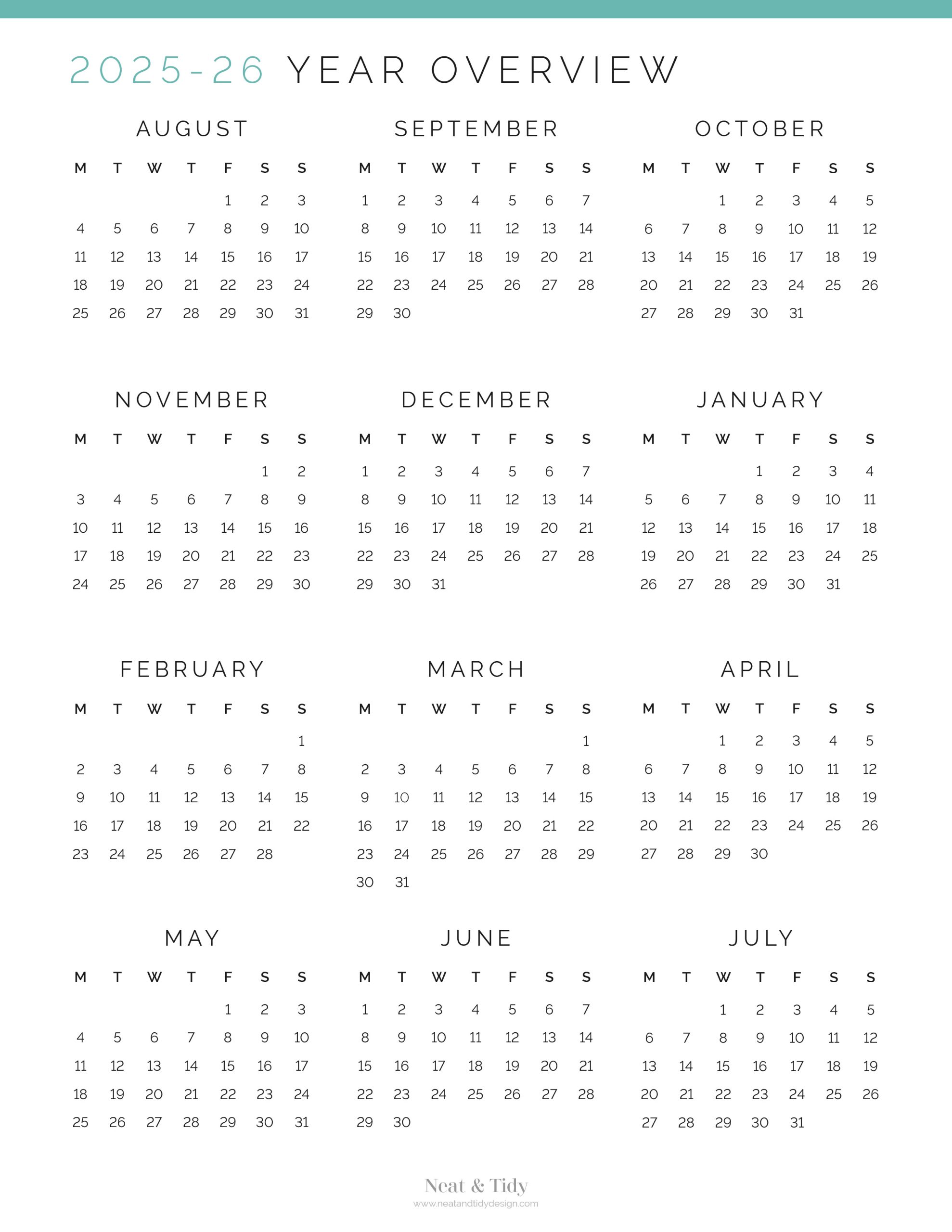 Academic Year Overview - Neat and Tidy Design