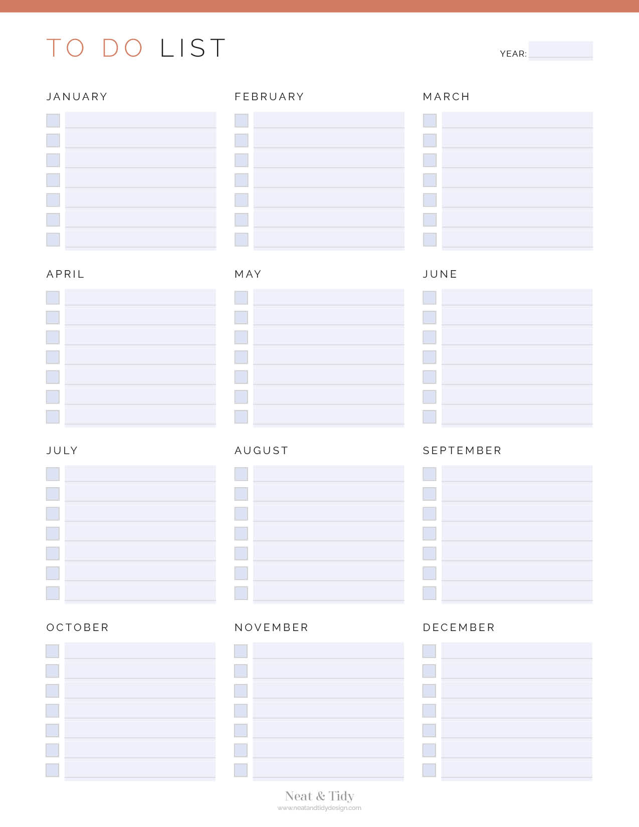 Annual To Do List - Neat and Tidy Design